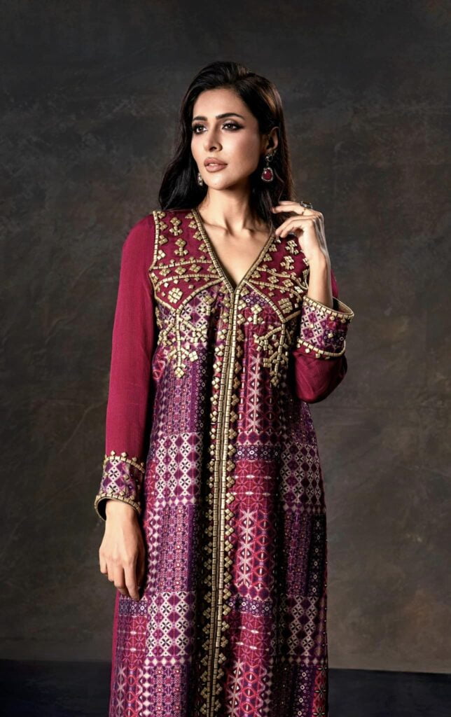 A1 Ajrak Copper Heavy Shoulder - Sarah Karim Couture