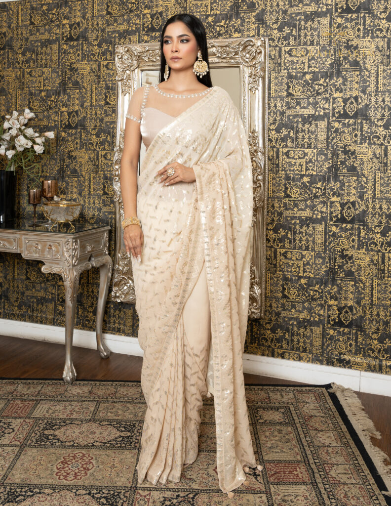 Cream sequence Saree - Sarah Karim Couture